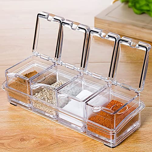 Dfacio Clear Seasoning Containers, Sugar Container Salt Box Condiment Containers with Spoons and Tray, Catering Supplies for Coffee Bar and Hot Cocoa Bar