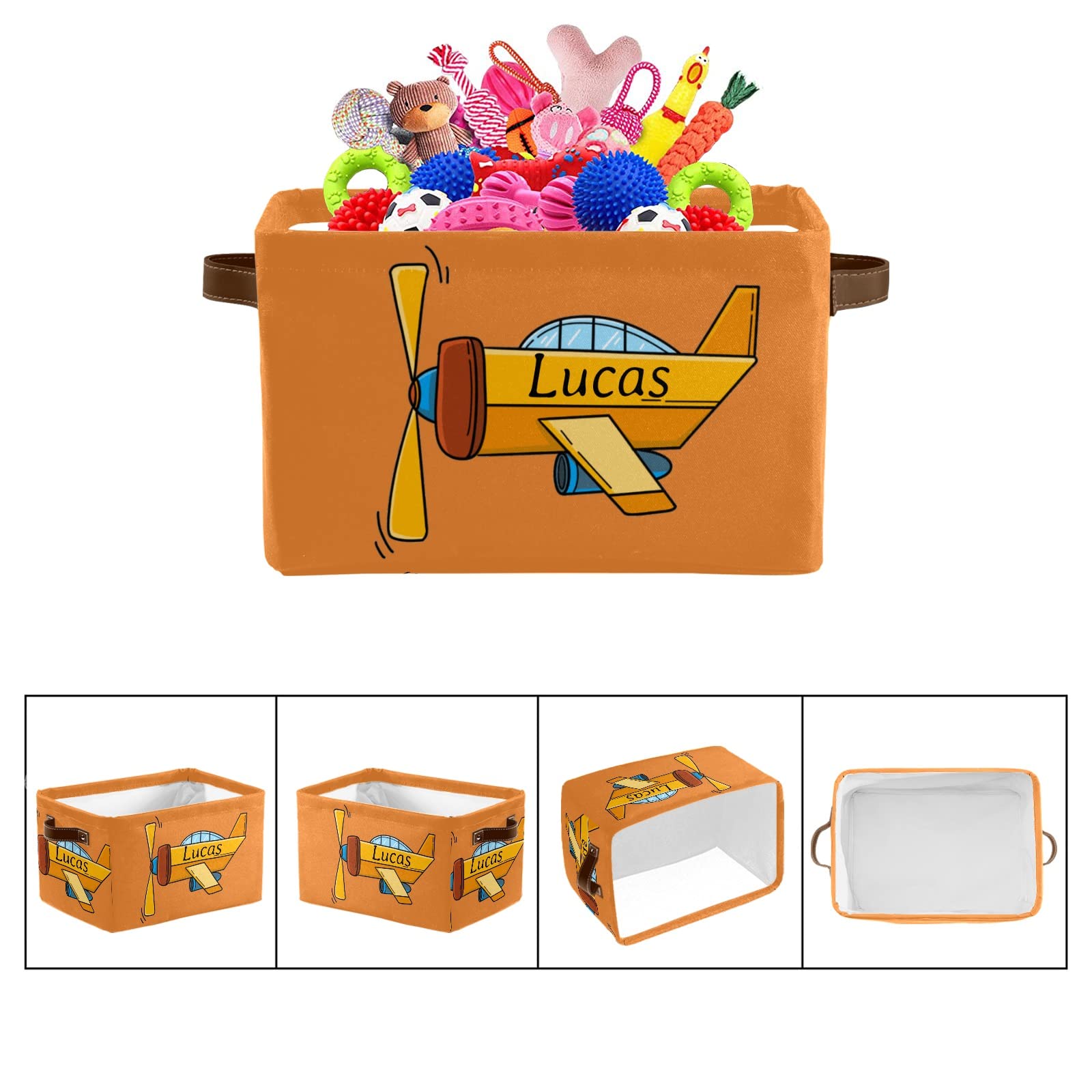 Cartoon Airplane Personalized Storage Basket,Custom Storage Bins Cubes Organizer with Handle for Bedroom Wardrobe Nursery Basket 1 Pack