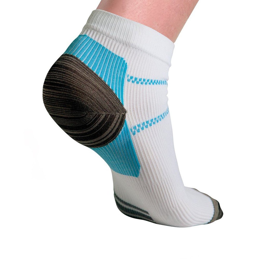 Bcurb Foot Compression Socks Arch Support Low Cut Ankle Support For Plantar Fasciitis Heel Spurs Pain Relief (White/Blue/Black, Small/Medium)
