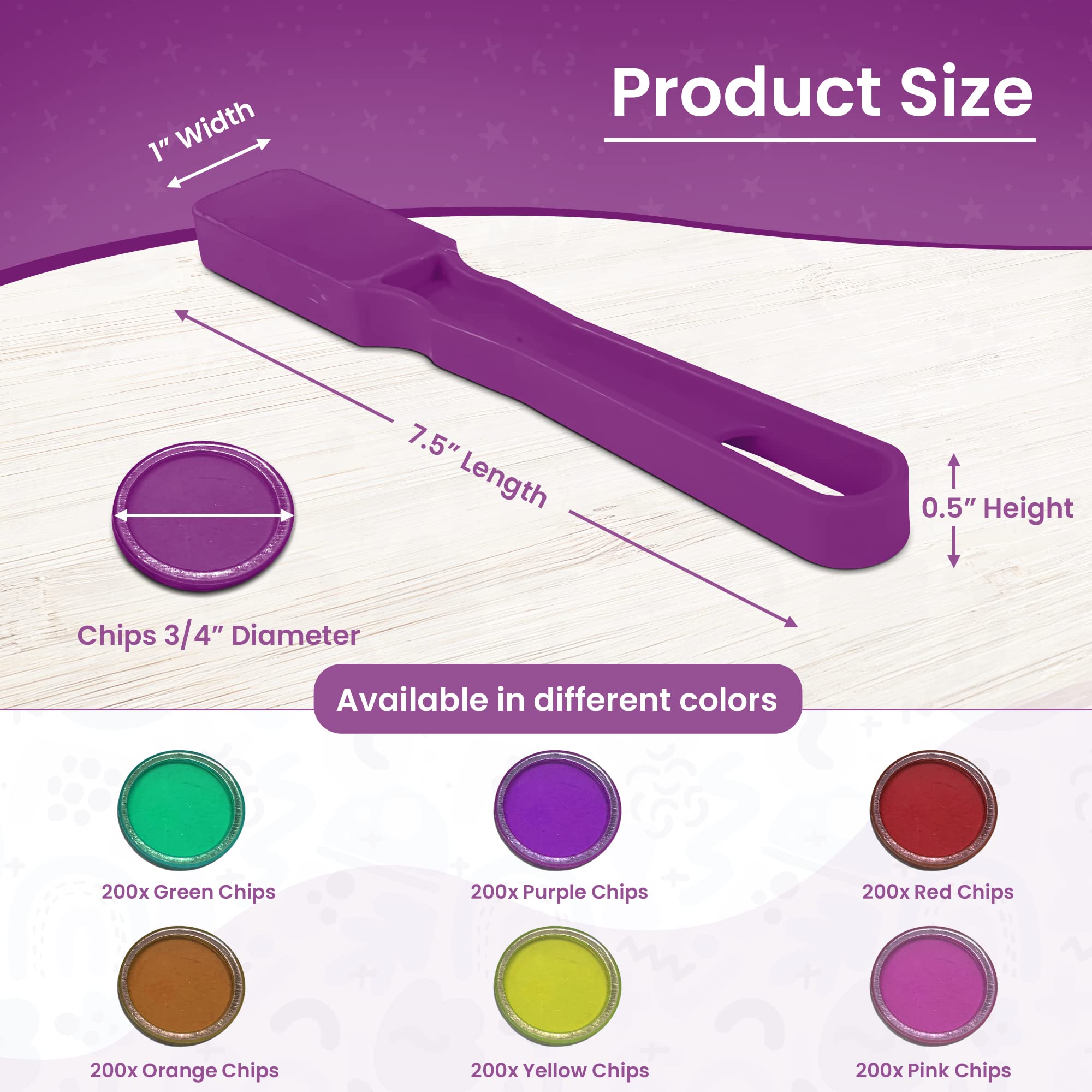 MR CHIPS Made in USA Bingo Magnetic Wand & ¾ Inch Purple Plastic Chips with Metal Rings - 200 Upgraded Pieces Bingo Chips Magnetic, Support American Jobs