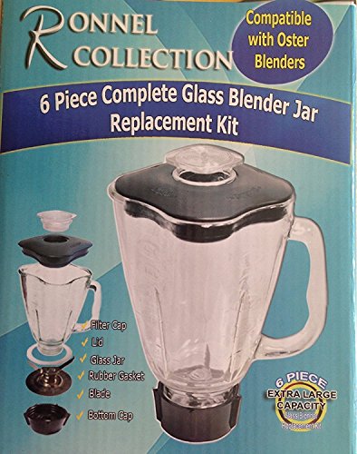 Ronnel Collection 6-Piece Square Blender Glass Jar Replacement Kit for Oster Blender, 1.6 Liter - 6.8 Cup