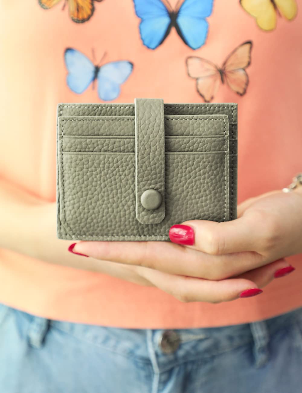 Small Wallets for Women Leather Credit Card Holder Pocket Purse (Khaki)