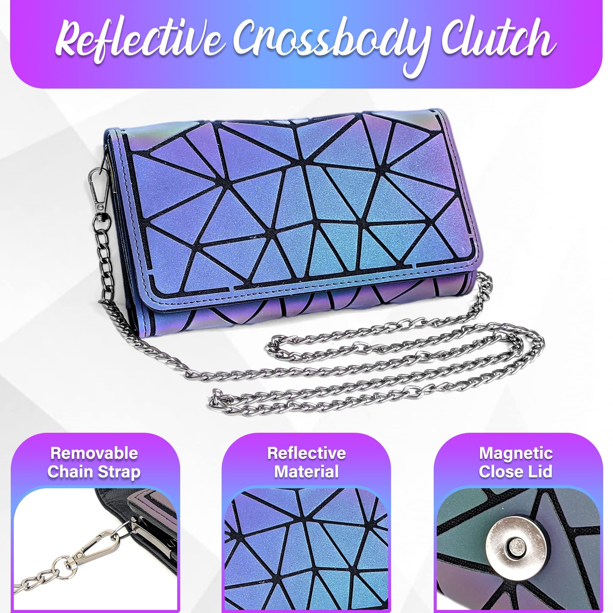 Reflective Crossbody Clutch/Luminous Shoulder Bag/Holographic Fashion Evening Handbag