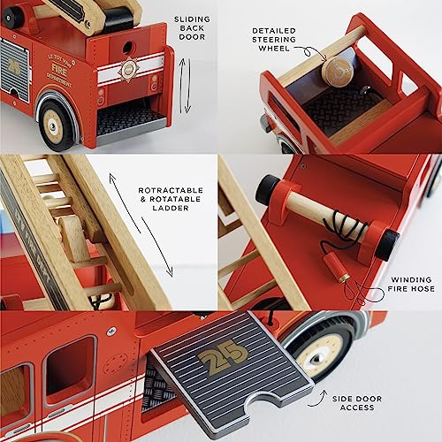Le Toy Van Cars & Construction Collection Wooden Fire Engine Set Premium Wooden Toys for Kids Ages 3 Years & Up, Multi