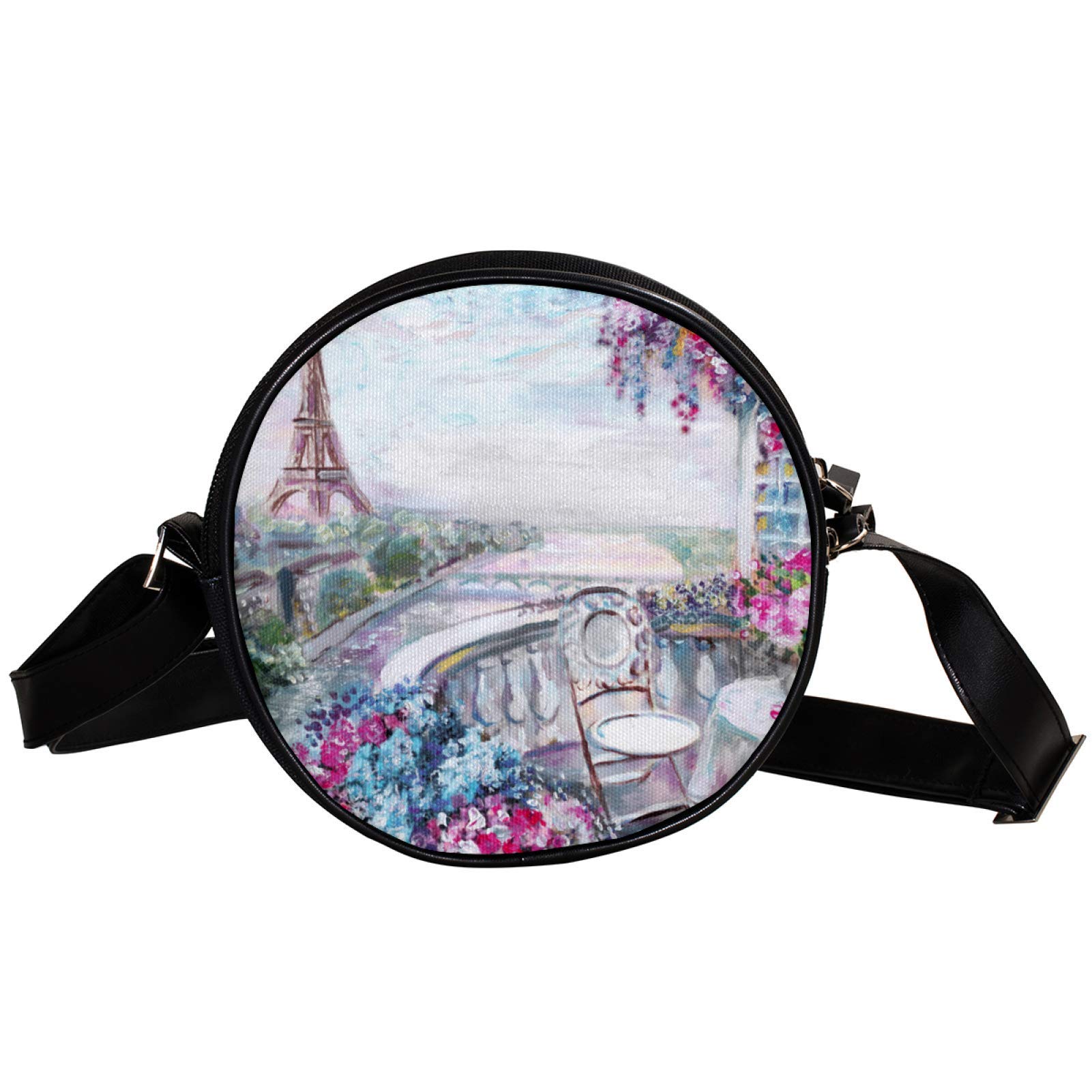 Paris Tower Oil Painting Canvas Crossbody Bag Round shoulder Bag Circle Purse