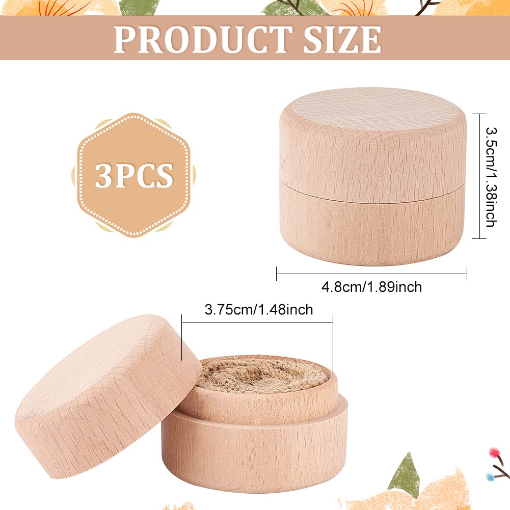 FINGERINSPIRE 3 Pcs Mini Round Wooden Box 1.8x1.4 inch Small Wooden Ring Box with Linen BurlyWood Ring Jewelry Earring Trinket Box DIY Wood Storage Container Case for Proposal Wedding Ring Storage