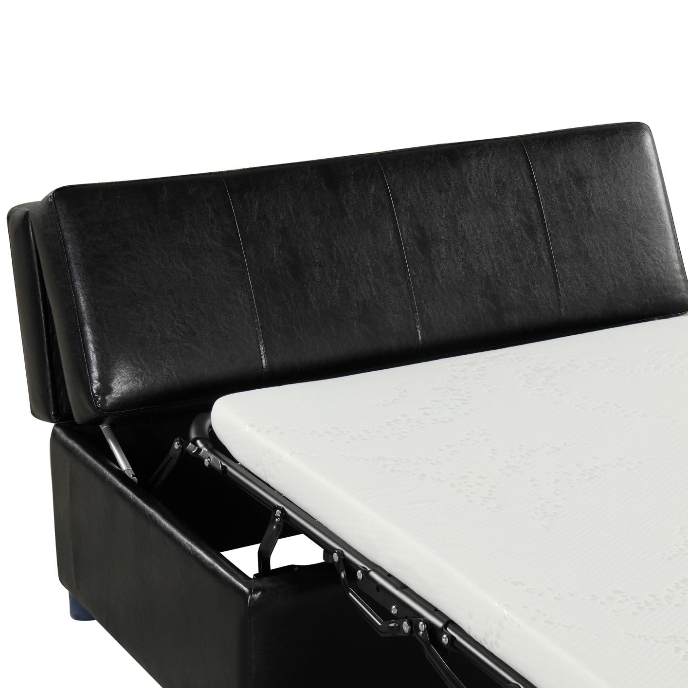Elountik Ottoman Folding Bed,Fold Out Sleeper Bed with Mattress, Convertible Guest Sofa Bed, Twin Size Couch Sleeper for Living Room Bedroom Office (Black, PU)
