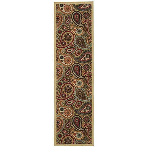 Ottomanson Ottohome Collection Non-Slip Rubberback Paisley Design 3x10 Indoor Runner Rug, 2'7" x 9'10", Beige