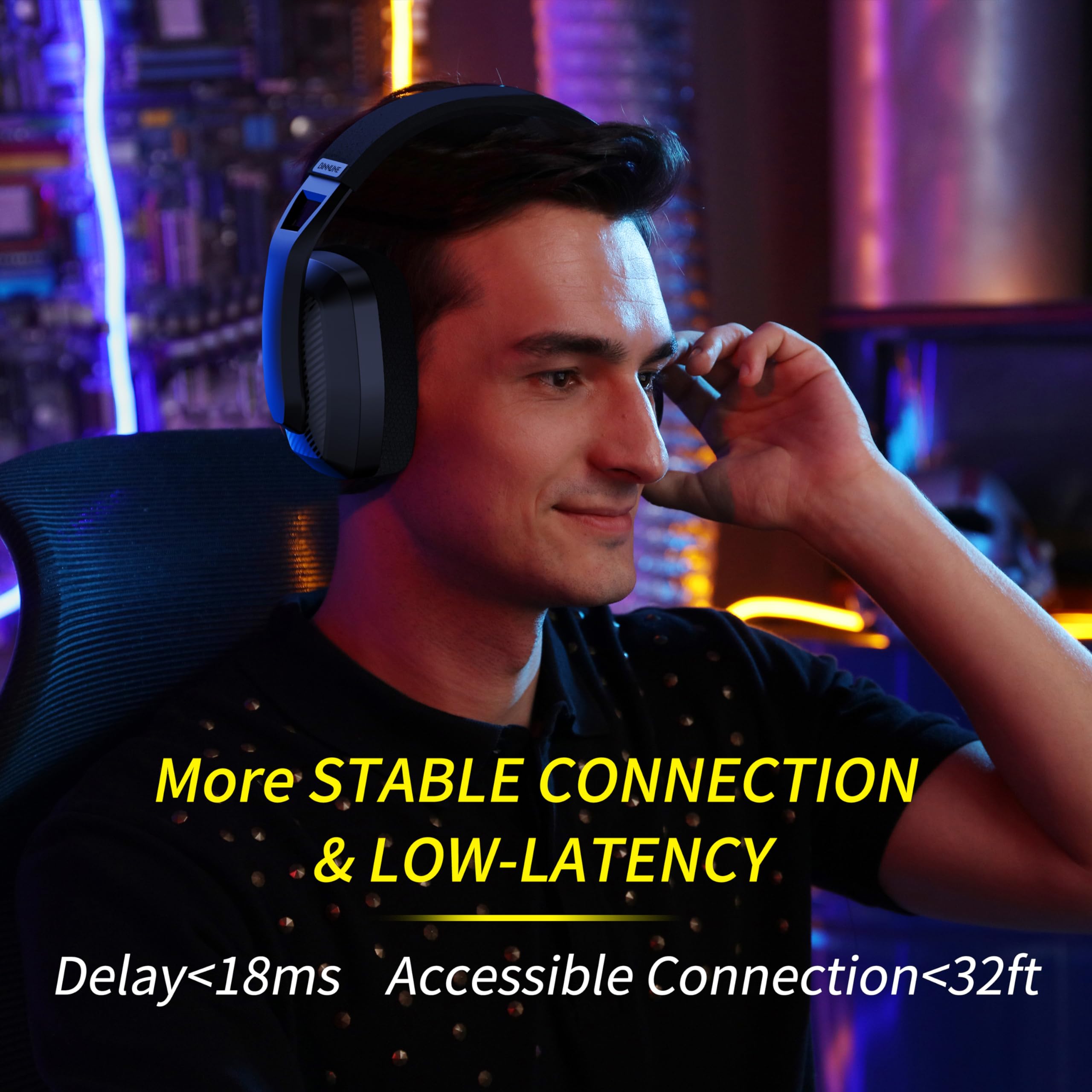 BINNUNE Wireless Gaming Headset with Flip Microphone for PC, PS4, PS5, Playstation 4 5,2.4GHz Wireless Bluetooth USB Gamer Headphones with ENC Mic for Laptop Computer,48H