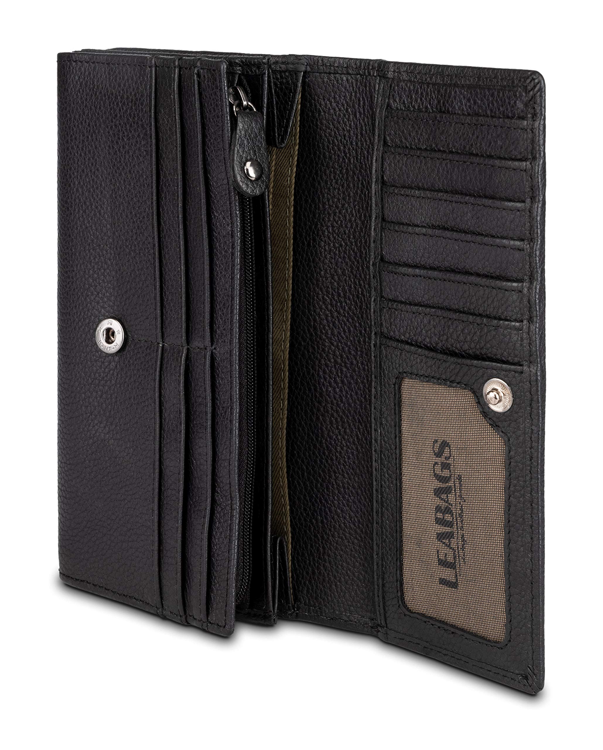 LEABAGS Leather Wallets for Women - RFID Blocking Button Closure 18 credit card slots - Women's Wallets Small Genuine Leather Bifold Compact