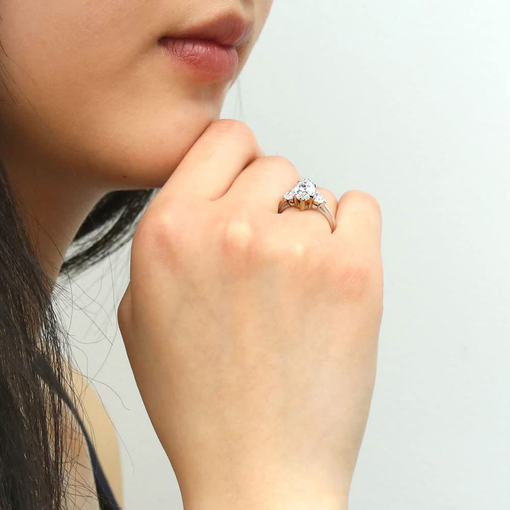BERRICLE Sterling Silver 3-Stone Wedding Engagement Rings Marquise Cut Cubic Zirconia CZ Ring for Women, Rhodium Plated Size 7
