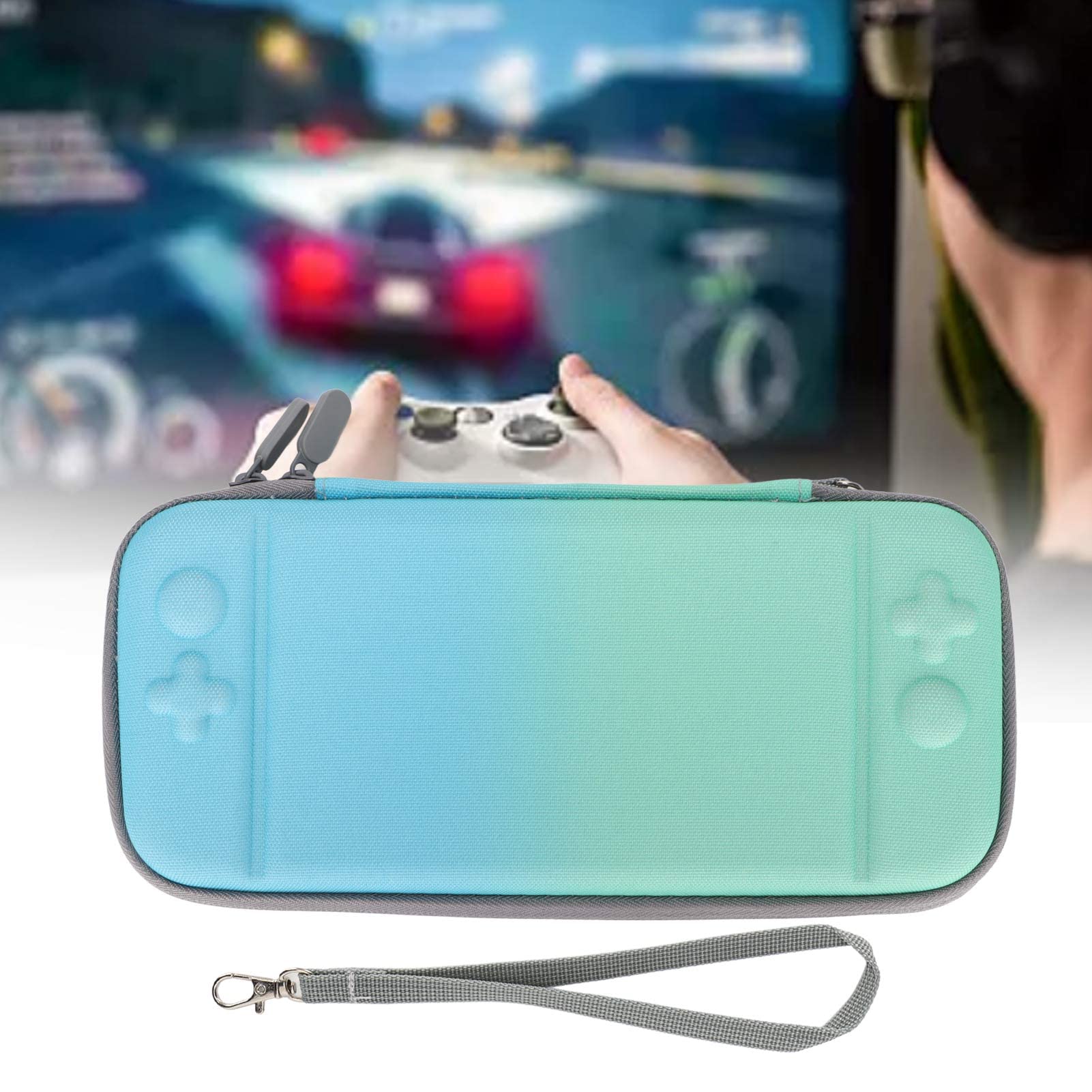 BTIHCEUOT Console Storage Bag, Game Host Protection Bag EVA Material Large Capacity Portable with PC Shell for N Switch(Gradient Blue-Green)
