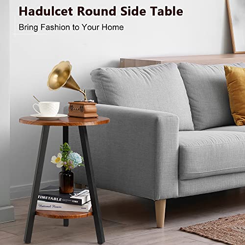 Hadulcet Round Side Table,Accent Table Small End Table for Living Room Bedroom Office Balcony Small Space, Chestnut