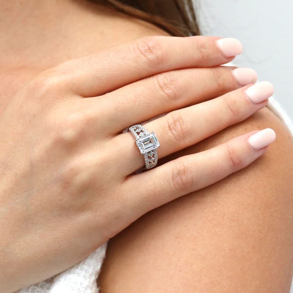 BERRICLE Sterling Silver Art Deco Cubic Zirconia CZ Fashion Ring for Women, Rhodium Plated Size 7