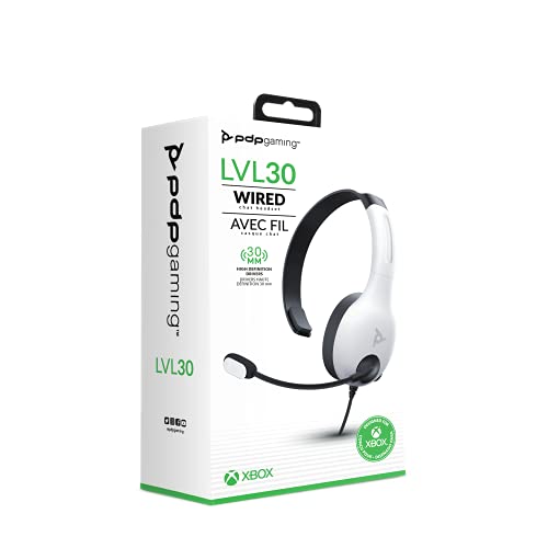 PDP LVL30 Wired Headset with Single-Sided One Ear Headphone for PC, Xbox - Mac, Tablet Compatible - Noise-Cancelling Mic - Lightweight, Cool Comfort, Great for Gaming, School and Remote Work - White