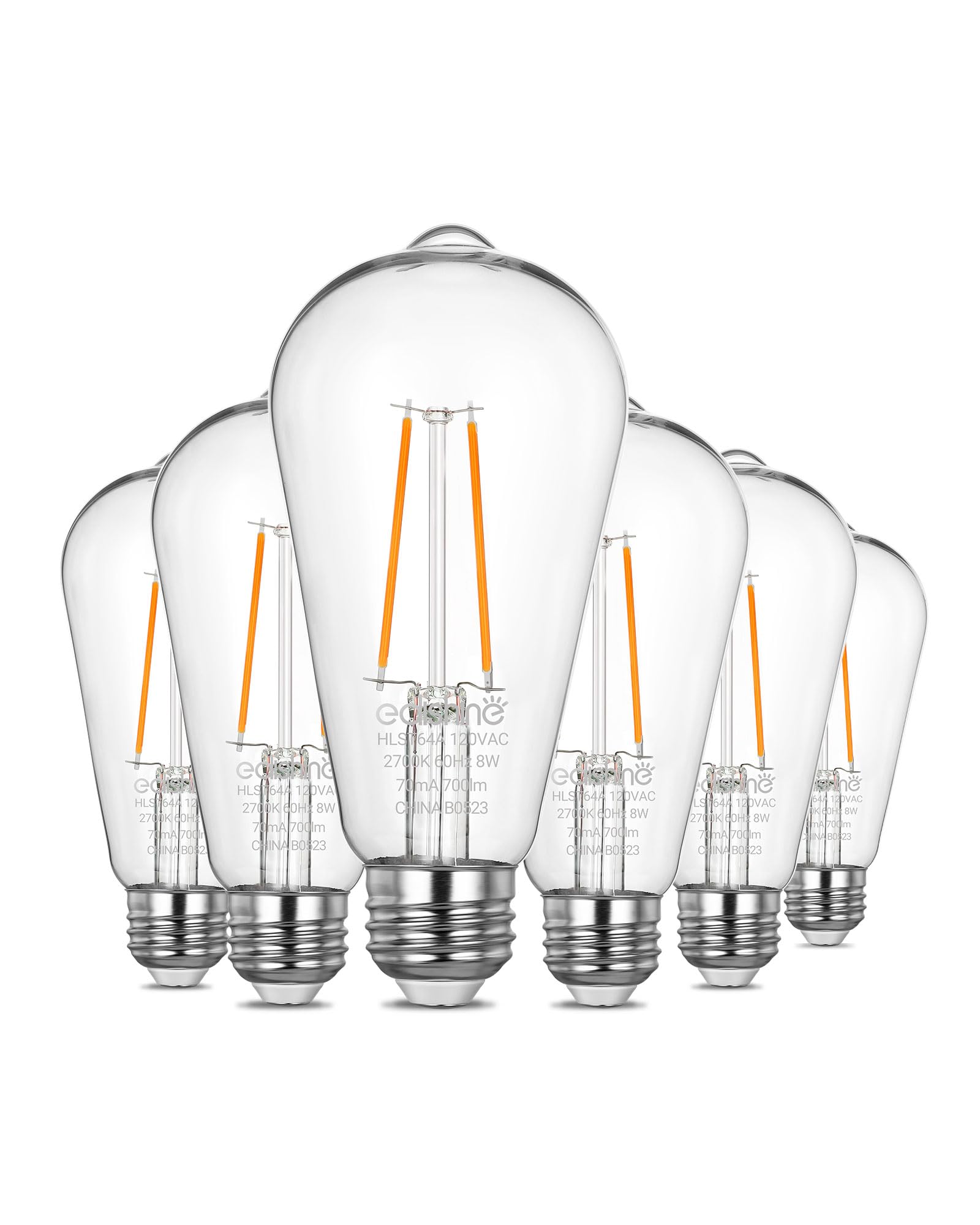 EDISHINE 6 Pack Dusk to Dawn LED Outdoor Light Bulb, Vintage Styled ST64 LED Edison Filament Bulb, 700LM 2700K Warm White with E26 Base, 8W Equivalent 60W, Light Sensing Outdoor, UL Listed