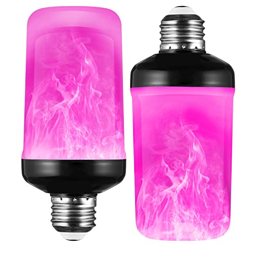 Basuwell LED Flame Effect Light Bulb, E26 Base 4 Modes Fire Light Bulb with Gravity Sensor, 3W Energy Efficient Flaming Fire Lights for Indoor/Outdoor/Halloween/Christmas Decorations (2-Pack) (Pink)