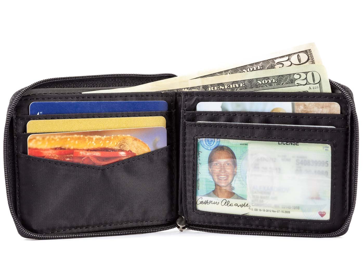 Big Skinny Men's Zippered Bi-Fold Slim Wallet, Holds Up to 25 Cards, Black