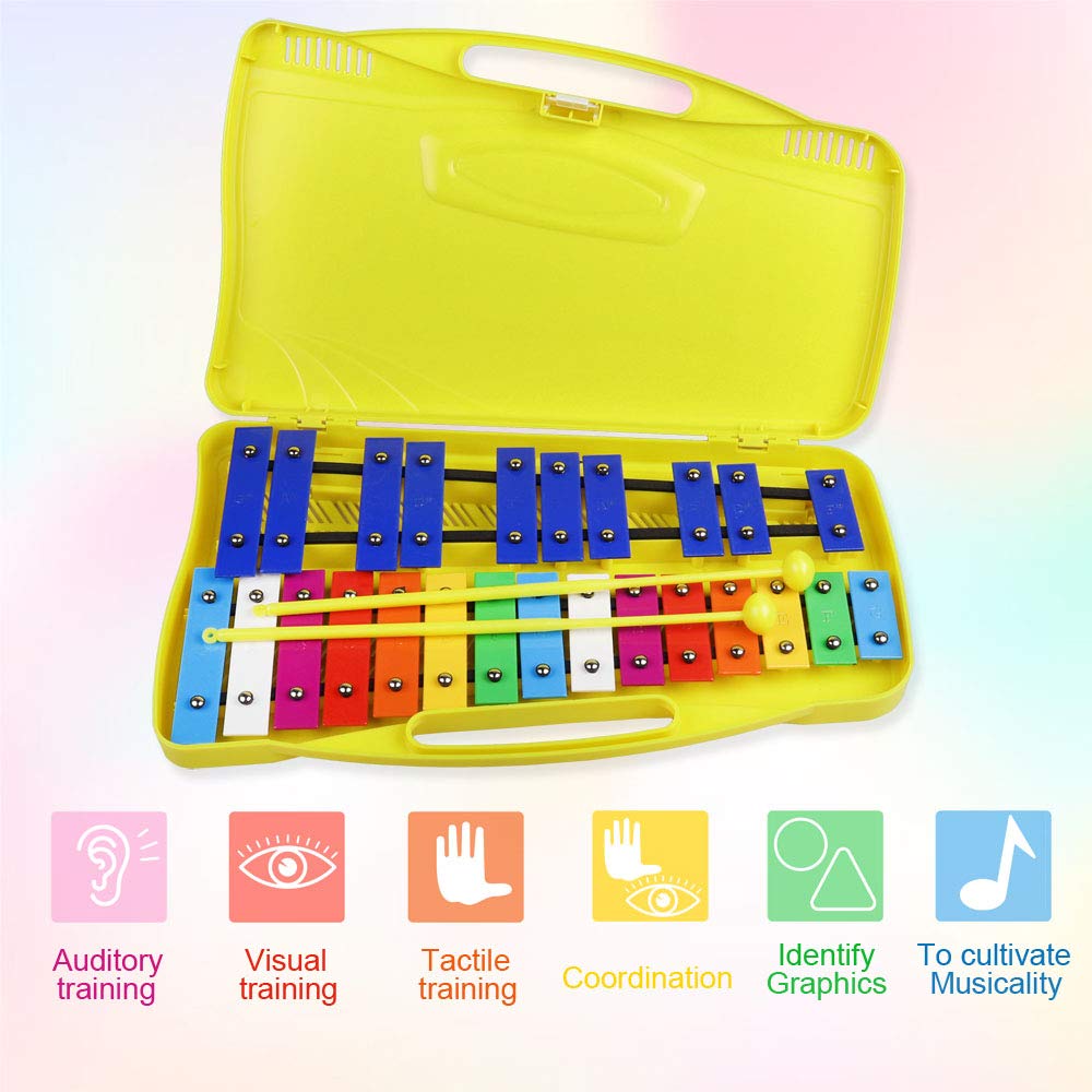 Mr.Power Colorful 25 Note G-G Chromatic Glockenspiel Xylophone Vibraphone in Case Percussion Instrument Suitable for Families and Beginner School Music Teaching
