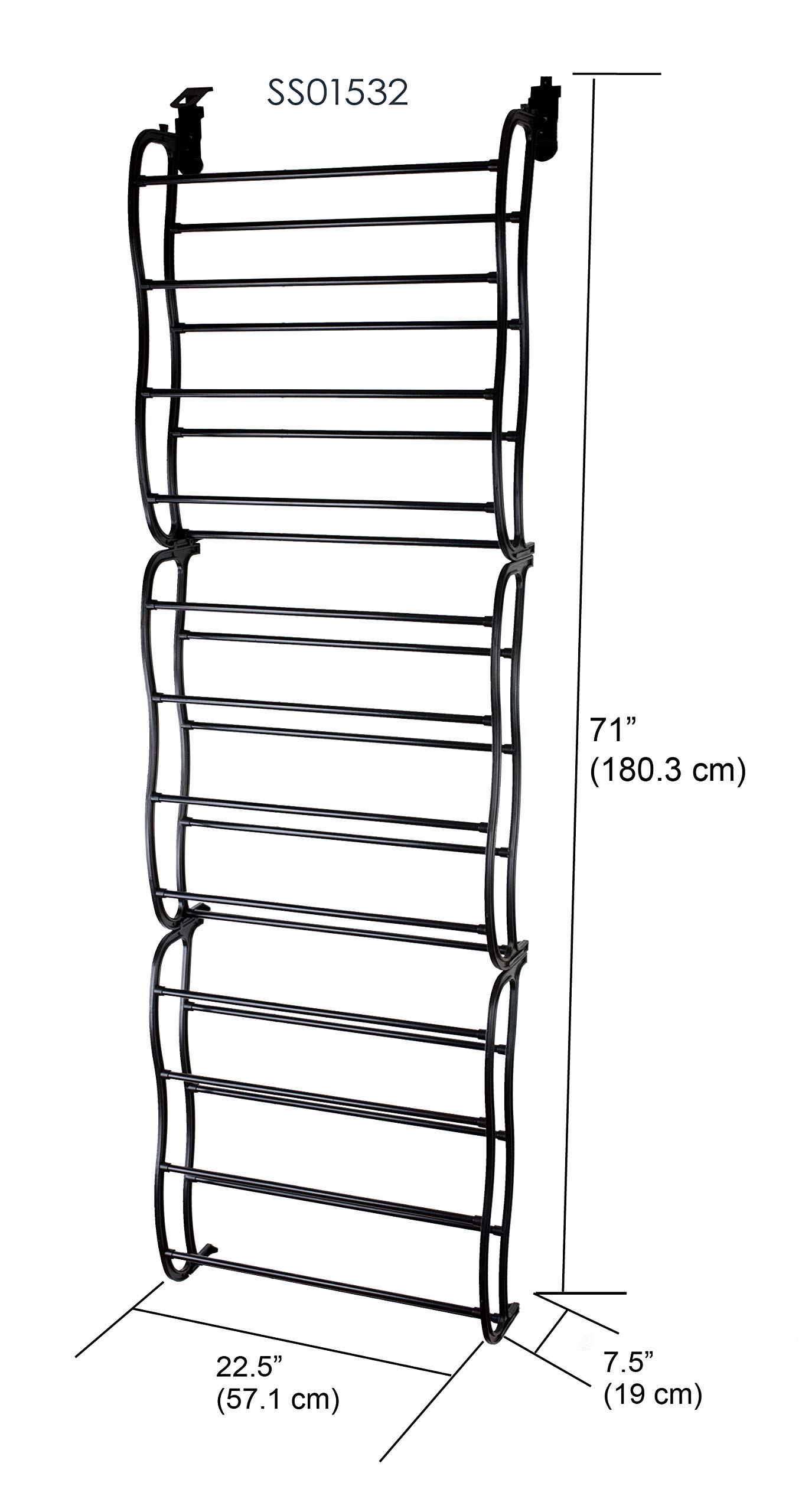 Home Basics Shoe Rack for 36 Pair Over The Door Space Saver Shelf Closet Wall Hanging Organizer Storage Stand, Black