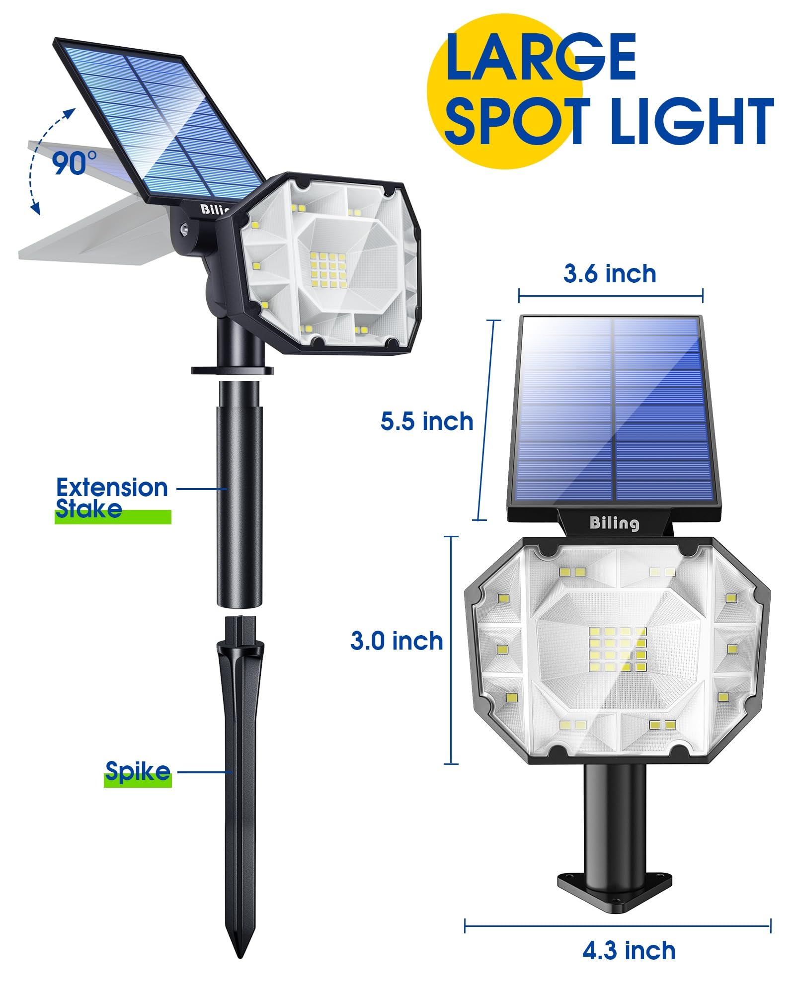 Biling 30 LEDs Solar Spot Lights Outdoor, Adjustable Solar Lights for Outside, IP67 Waterproof Solar Outdoor Lights for Garden Yard House Tree 4 Pack Warm White