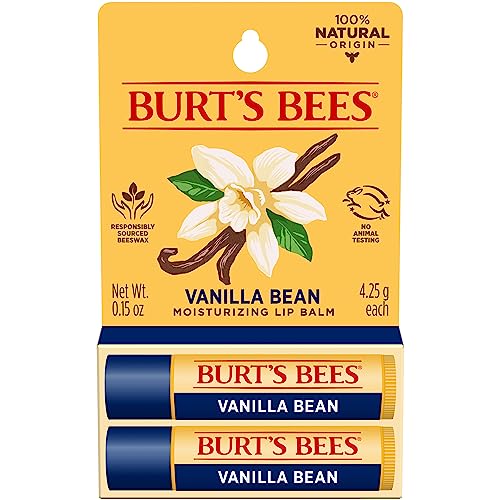 Burt's Bees Lip Balm Mothers Day Gifts for Mom - Vanilla Bean, Lip Moisturizer With Responsibly Sourced Beeswax, Tint-Free, Natural Conditioning Lip Treatment, 2 Tubes, 0.15 oz.