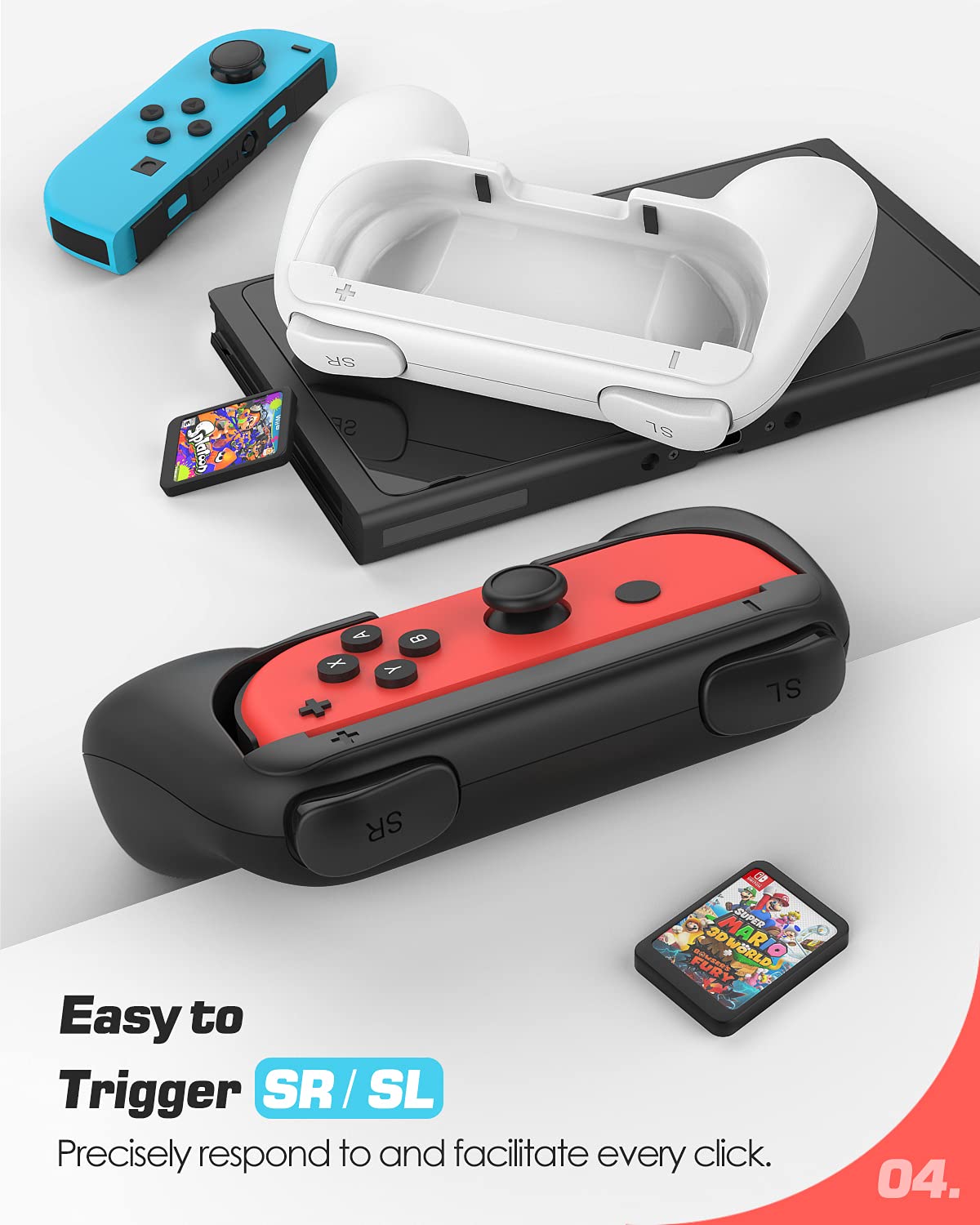 MoKo Steering Wheel & Grips for Nintendo Switch OLED 2021/Switch Joy-Con Controllers, 2 Pack Mariokart Racing Steering Wheel & 2 Pack Comfort Hand Grip Handle Kit for Mario Kart 8 Deluxe, Black&White