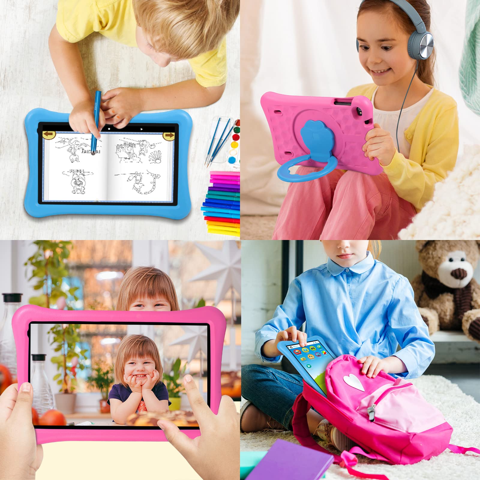 BYTENUC Kids Tablet, 10 inch Tablet for Kids, Kidoz Pre-Installed, Parental Control, 2GB RAM 32GB Storage, Bluetooth, WiFi, Dual Camera, Android Tablet for Kids with Shockproof Case and Stylus