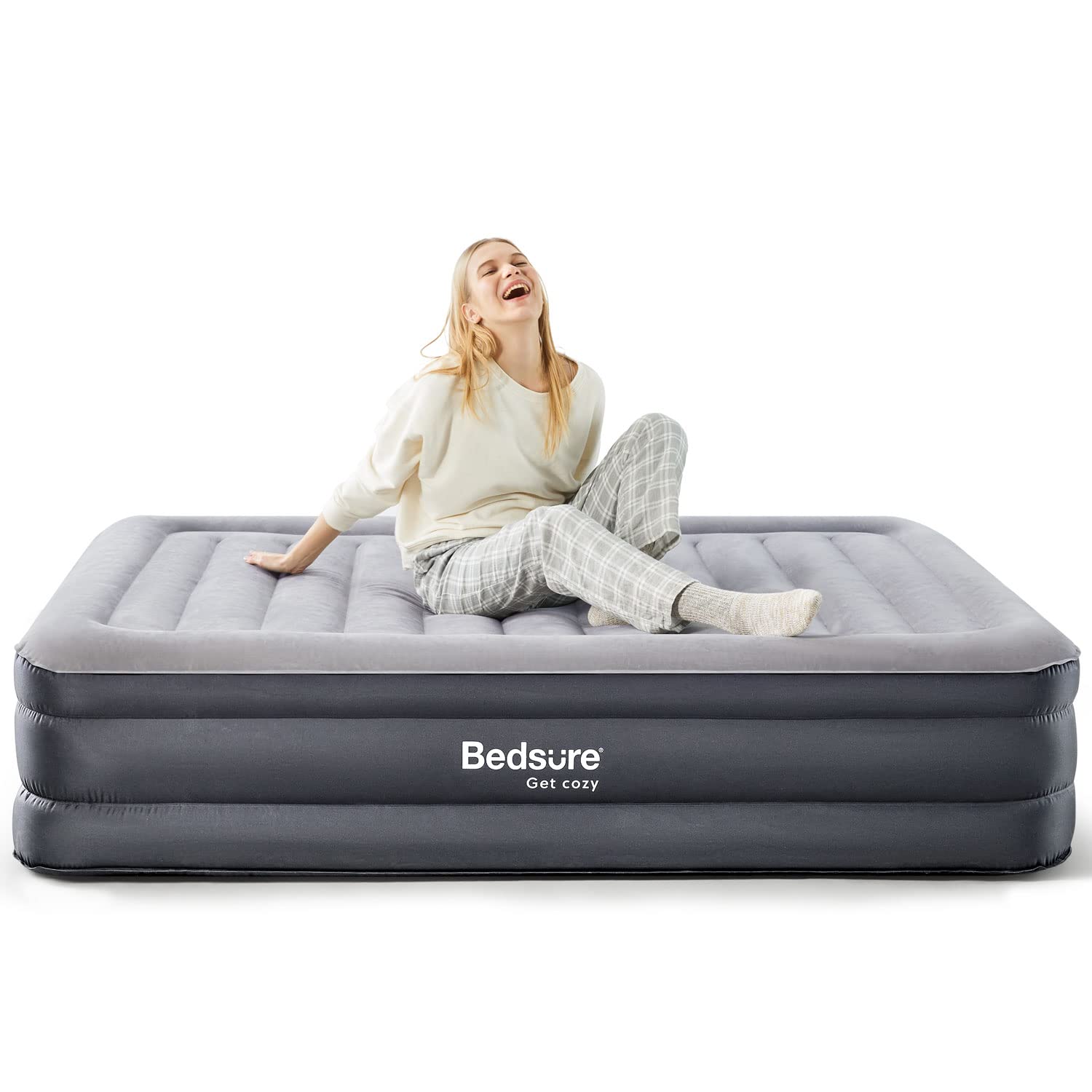 Bedsure Queen Air Mattress with Built in Pump Raised - 18" Inflatable Mattress, Double Air Beds for Camping and Indoor Use