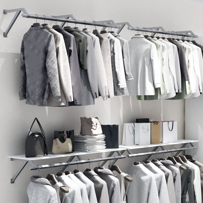 Creative Clothes Rack Boutique Store Storage Shelf, Wall-Mounted Clothing Display Shelves Clothes Rod, Dress Hanger Industrial Pipe Clothes Bar, Laundry Clothes Hanging Organizer Towel Rack