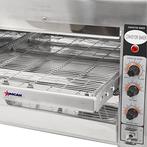Omcan 11387 14 Inch Wide Conveyor Belt Adjustable Heat and Speed Stainless Steel Infrared Baking Commercial Kitchen Toaster Oven