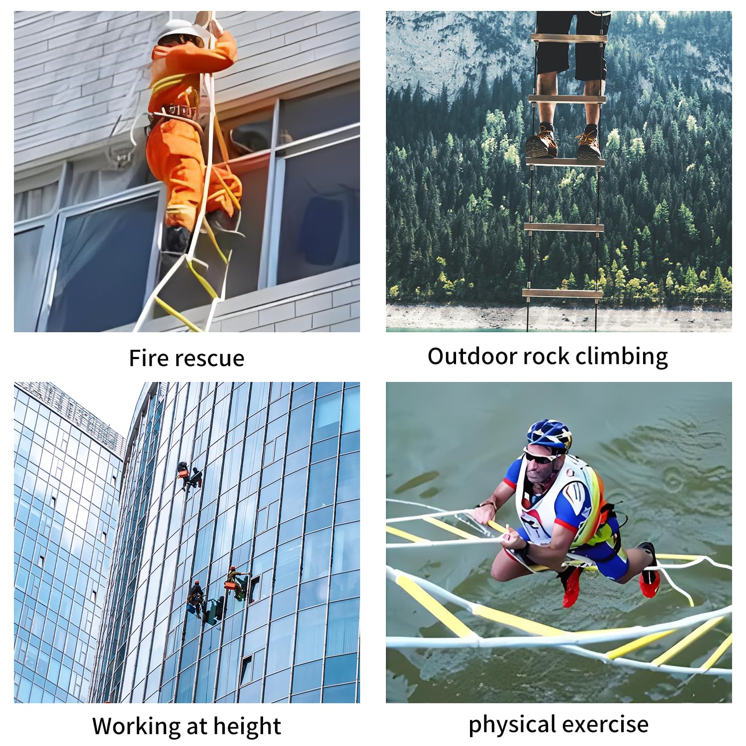 Emergency Fire Escape Ladder, 49.2FT Rope Ladder, Flame Resistant Safety Extension Ladder with 2 Hooks, Fast to Deploy Sturdy and Strong Portable and Reusable 2 Story,Weight Capacity up to 2000 LB
