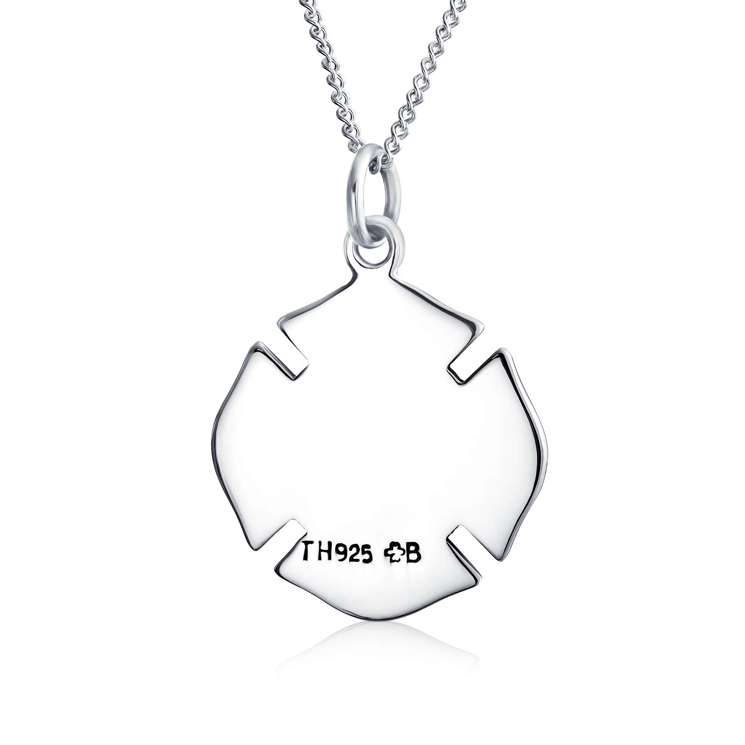 Bling Jewelry Personalized Firefighter Fire Dept Shield Medallion Cross Round Pendant Or Sterling Silver Necklace Custom Engraved