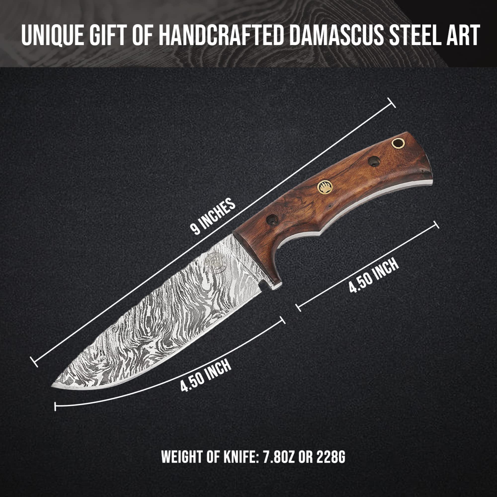BIGCAT ROAR Handmade Hunting Knife - Bushcraft Full Tang Fixed Blade Hunting Knife with Sheath and Micarta Handle - 9″ Outdoor Knife - Black Panther