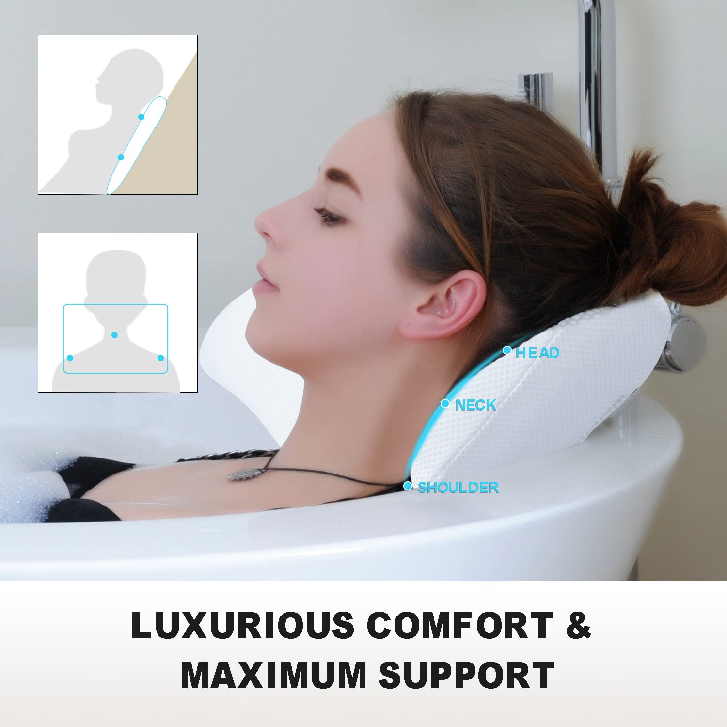 Bath Pillows for Tub,Comfortable Bathtub Pillows for Tub Spa,Neck and Back Support with Non Slip Suction Cups Bath Pillow,3D Ergonomic Air Mesh Headrest Cushion with Cover