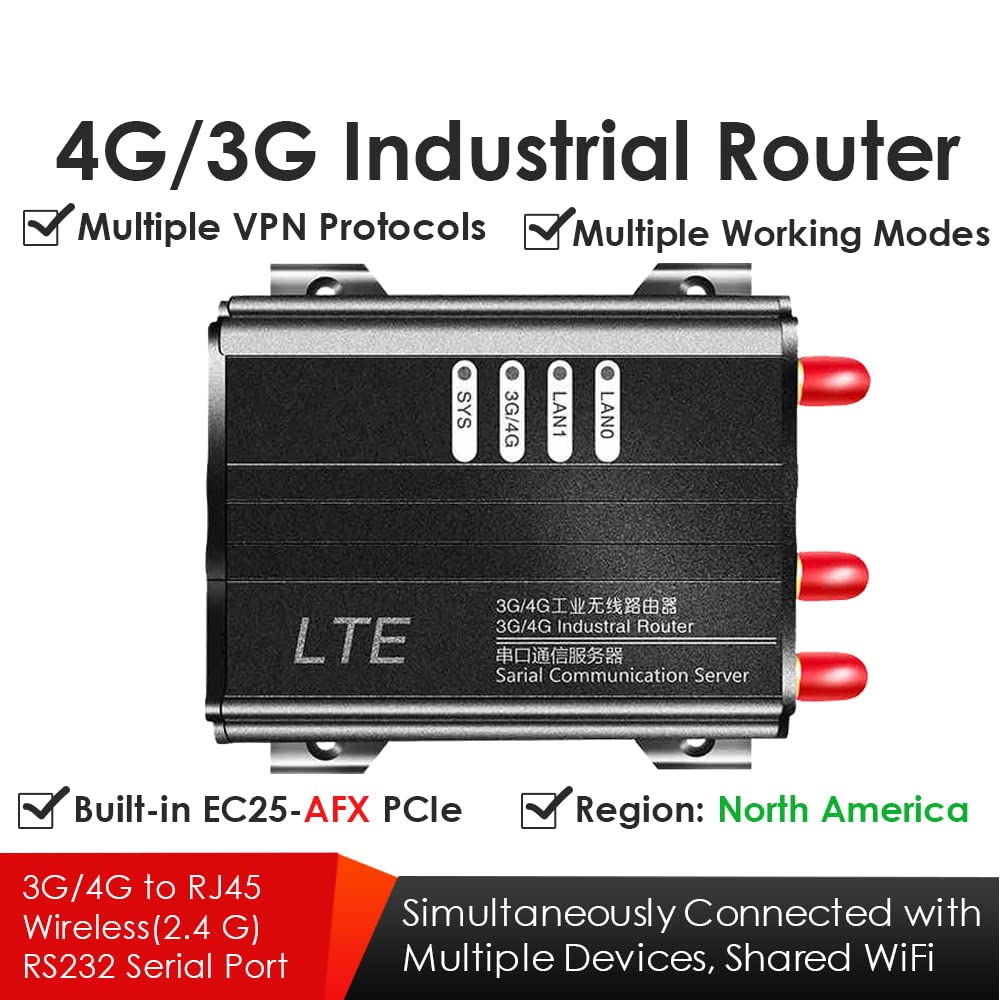 EXVIST 4G LTE Cellular Router with SIM Card Slot, Industrial 4G LTE Router with EC25-AFX, RS232, VPN, External Antennas for Smart Home, Video Surveillance, Industrial Control etc.