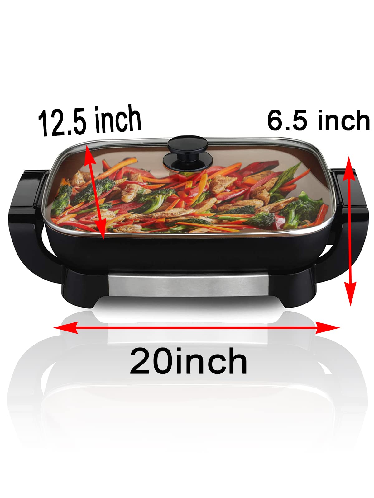Ceramic Nonstick Electric Skillet with Lids - 12”x15” Removable Pan, Adjustable Temperature & Reversible Design, Nozaya