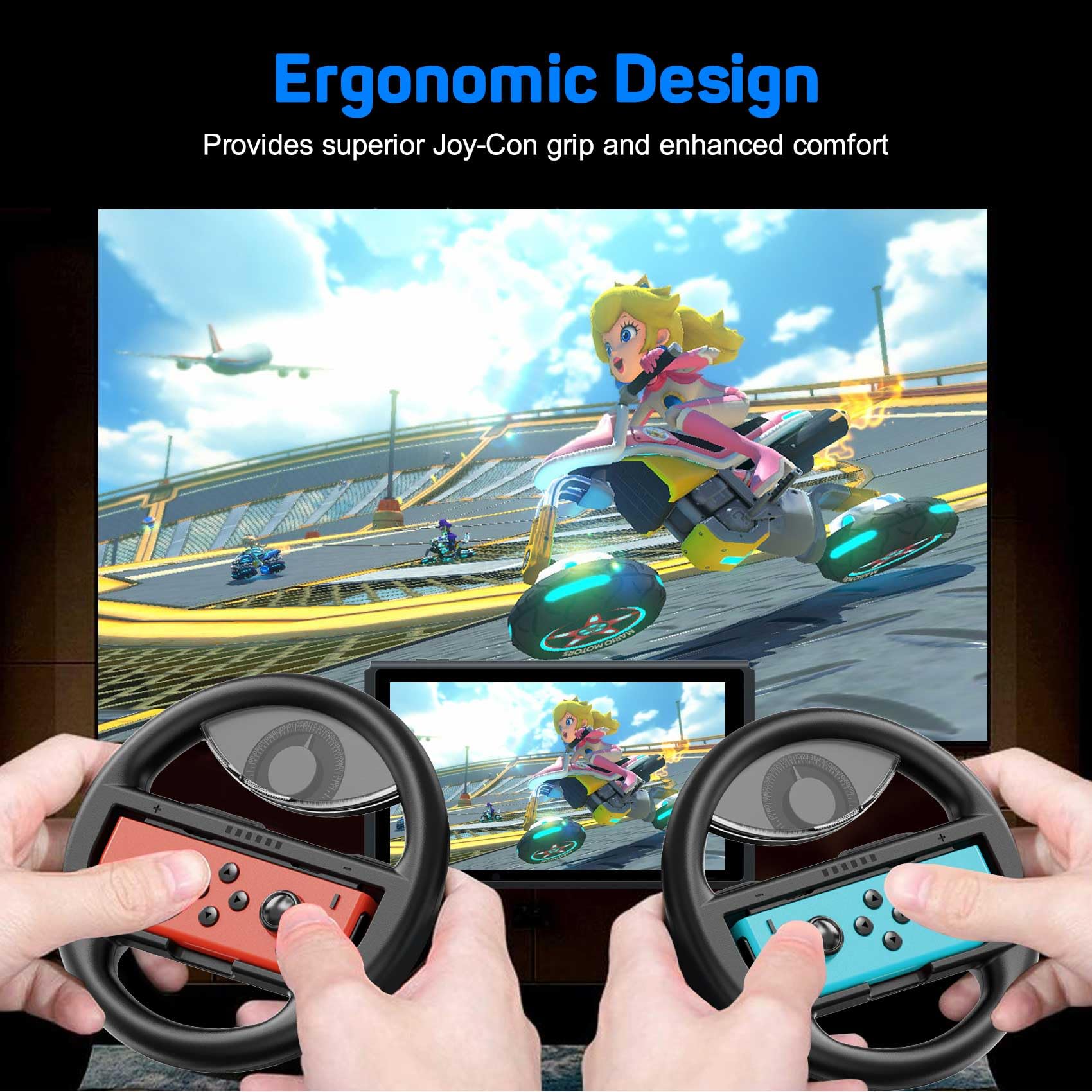 momen Switch Steering Wheel for Switch Joycon Controller, Switch Racing Wheels Grip Family Use Accessories for Mario Kart 8 Deluxe 2 Pack (Black)