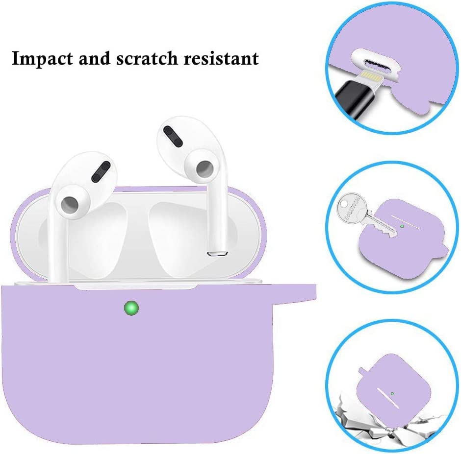 Case Cover for Airpods Pro 2nd Generation Charging Case 2022, Soft Silicone Protective Case with Keychain and Cute Puff Pom Pom Ball Kit Front LED Visible (Lavender Purple)