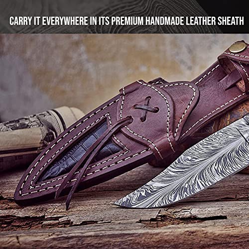BIGCAT ROAR Handmade Damascus Hunting Knife - Bushcraft Fixed Blade Hunting Knife with Sheath and Walnut Wood Handle - 10″ EDC Skinning Knife - Bladesmith Pride