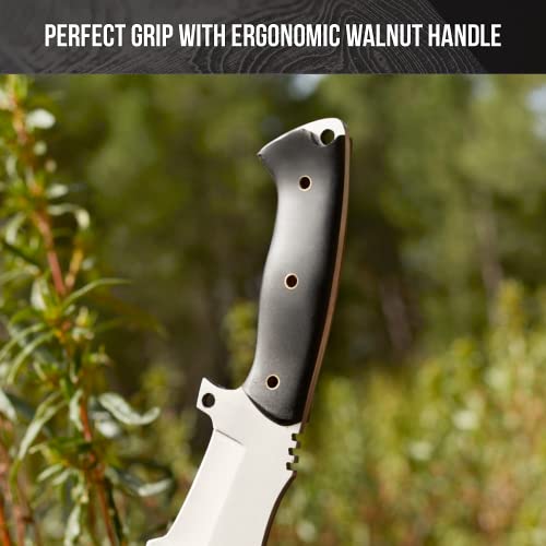 BIGCAT ROAR Handmade Damascus Tracker Knife - Bushcraft Fixed Blade Hunting Knife with Sheath and Walnut Wood Handle - 10″ EDC Outdoor Knife - Viper Hunter