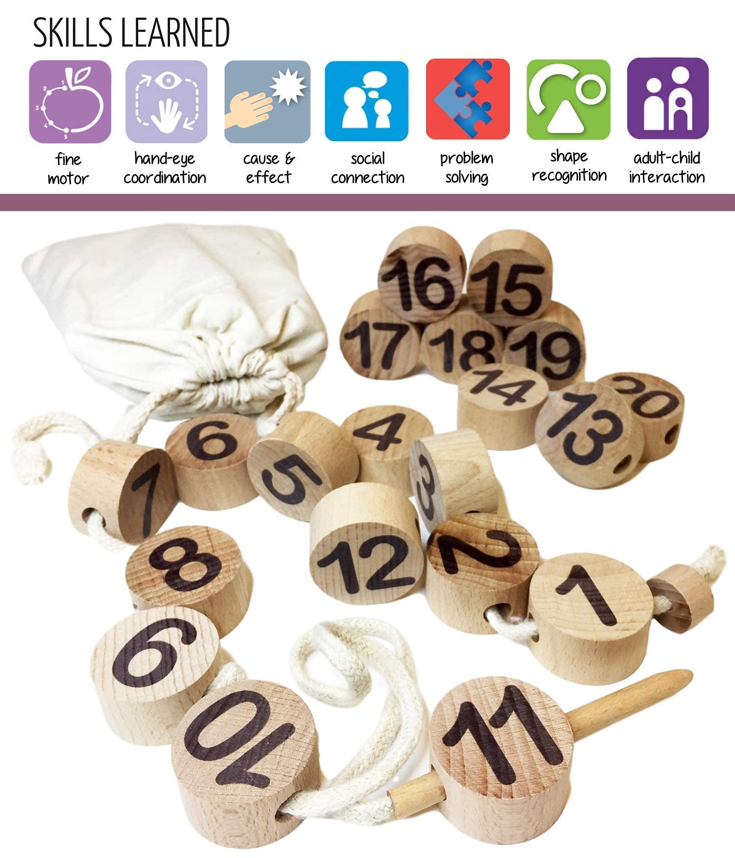 Montessori Toys for Toddlers Lacing Beads with Numbers - Developmental and Fine Motor Skills Toy