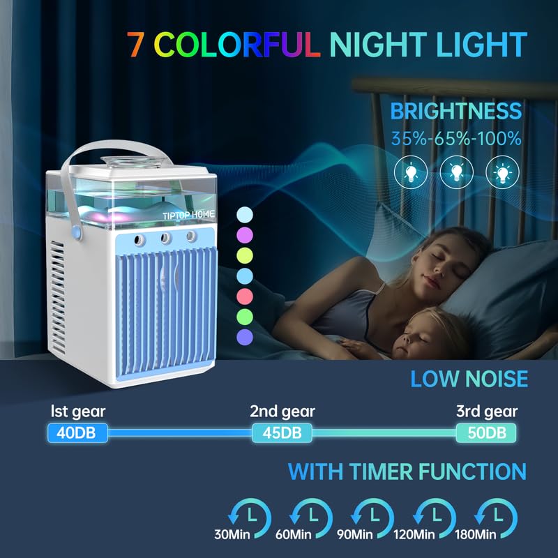 bubbacare Portable Air Conditioners, 4 in 1 Rechargeable Mini Air Conditioner Evaporative Personal Cooler Humidifier with App Control, 800ML Mini AC Desktop Cooling Fan for Office Tent Bedroom