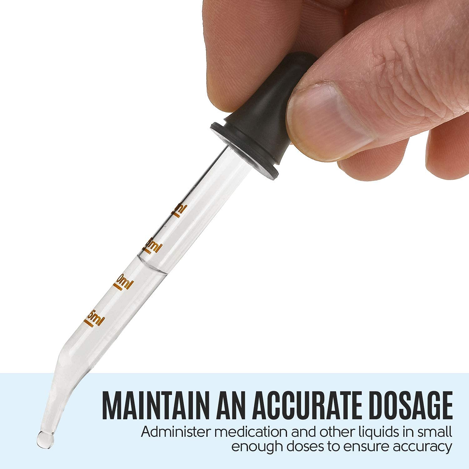 Eye Dropper - (Pack of 2) Bent & Straight Tip Calibrated Glass Medicine Droppers for Medications or Essential Oils Pipette Dropper for Accurate Easy Dose and Measurement (1 mL Capacity)