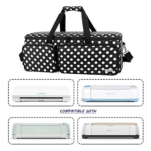CURMIO Carrying Case Compatible with Cricut Explore Air 2, Cricut Maker, Silhouette Cameo 4 and Cameo 3, Travel Storage Bag with Pockets for Craft Tools and Accessories, Black Dots