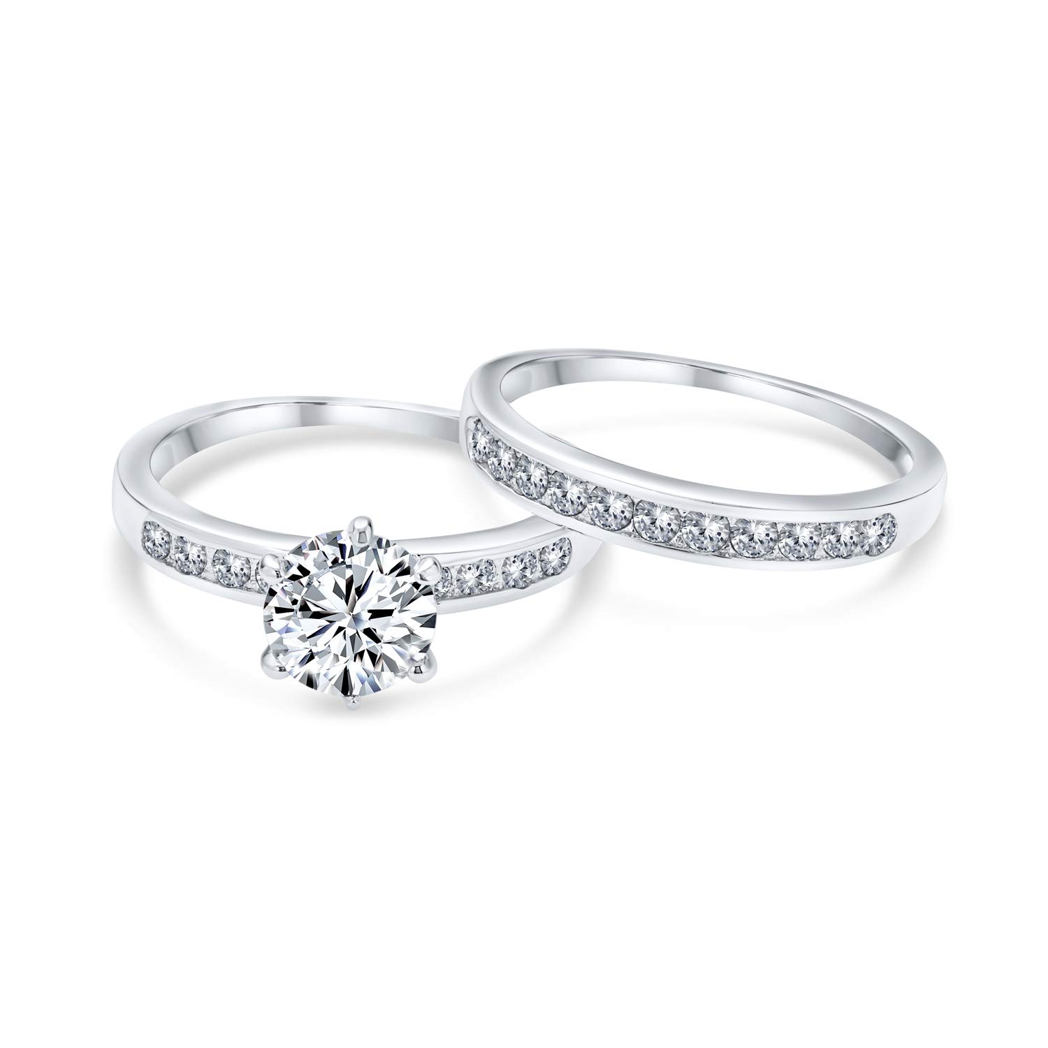 Bling Jewelry Vintage Round Cut CZ Engagement Wedding Ring Set 1.5ct - Size 7