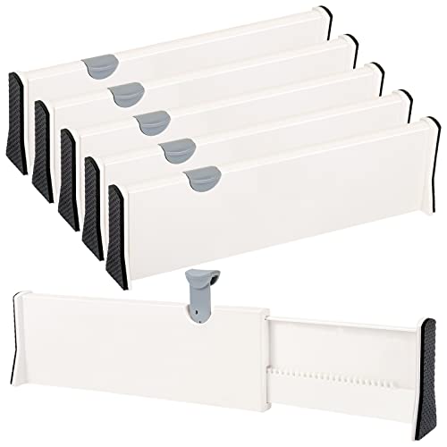COSICS 6Packs 15-21 Inch Expandable Drawer Organizers with Snap, Plastic Adjustable Drawers Dividers for Clothing, Kitchen Utensils, Dresser Separators for Bedroom, Bathroom, Office, Book Shelf