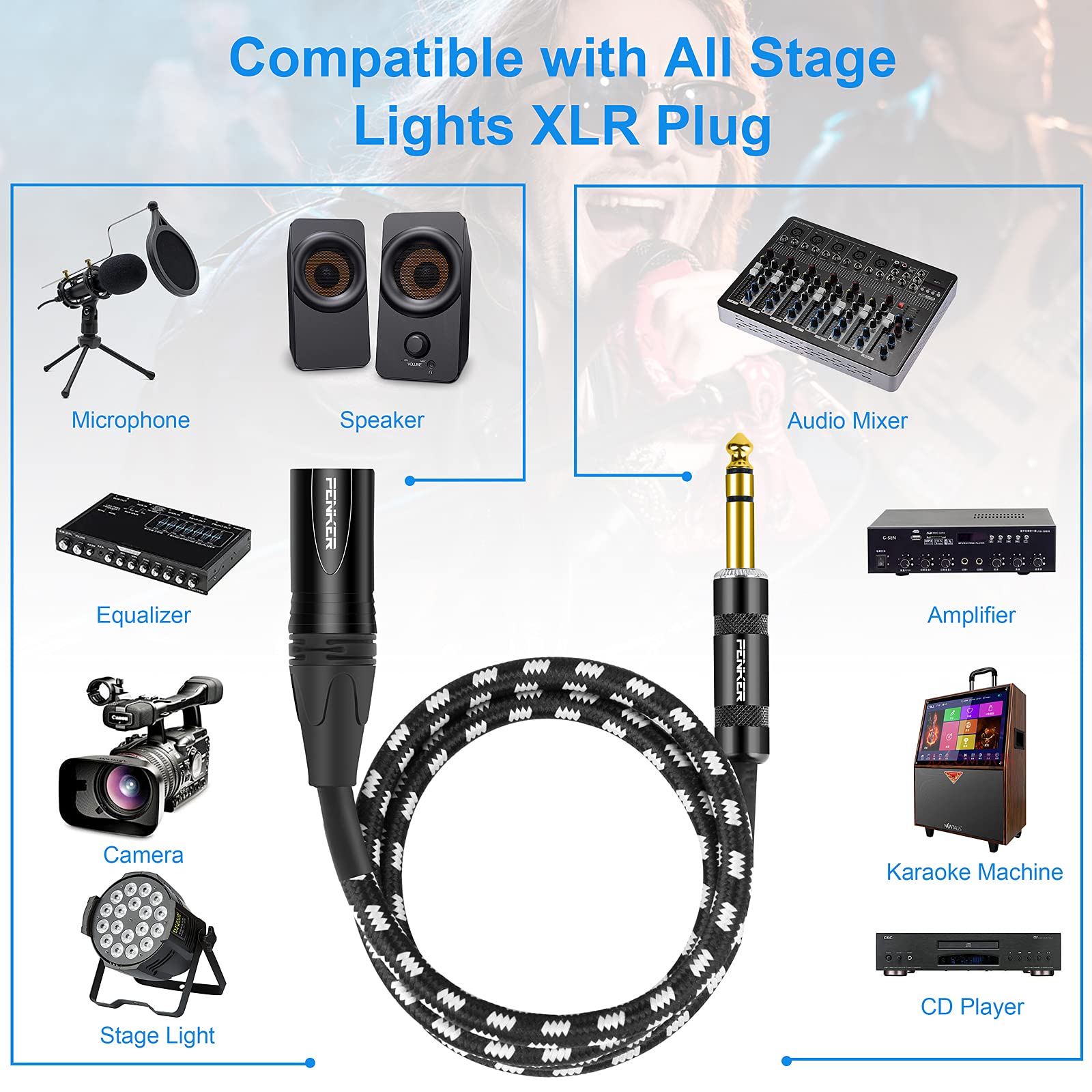 Penker XLR Cable,3ft 2 Pack Microphone Cable, XLR Male to Female Balanced Microphone Cord 3 pin, 3 Foot Short mic Cord,Black & Silver 2 Pack Design for XLR Male to Female