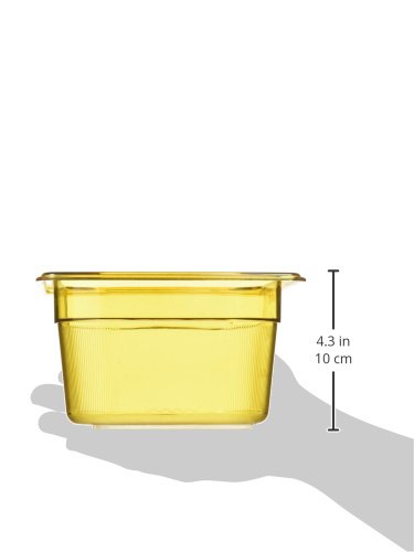 Rubbermaid Commercial Products Hot Food Insert Pan for Restaurants/Kitchens/Cafeterias, 1/6 Size, 4 Inches Deep, Amber (FG205P00AMBR)