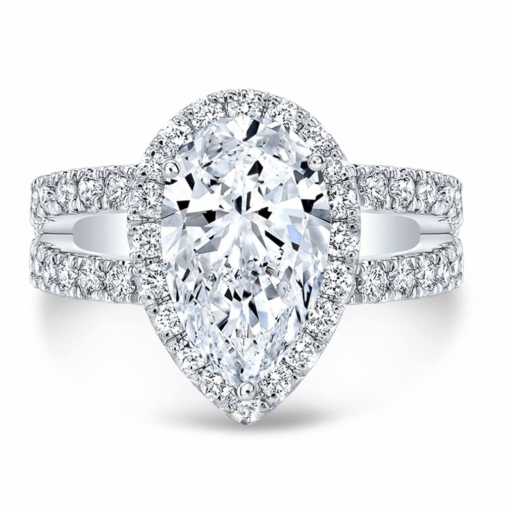 Blocaci Pear Shaped Engagement Rings for Women Platinum Plated Silver 1 Carat Center Moissanite Teardrop Women's Engagement Rings Wessing Anniversary Rings with Text Engraving(size 7